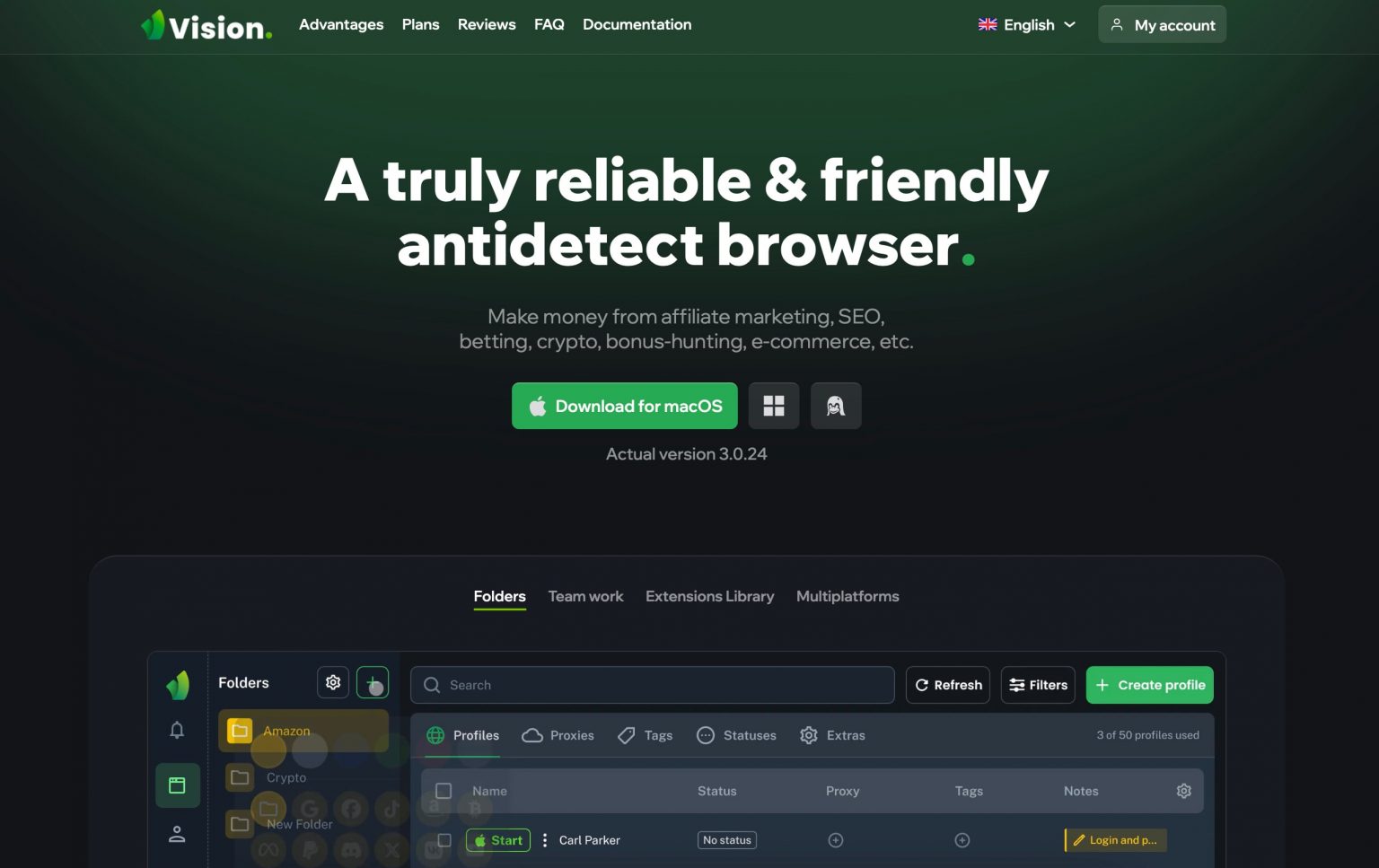 Vision antidetect browser: interface, functionality, tests, expected ...